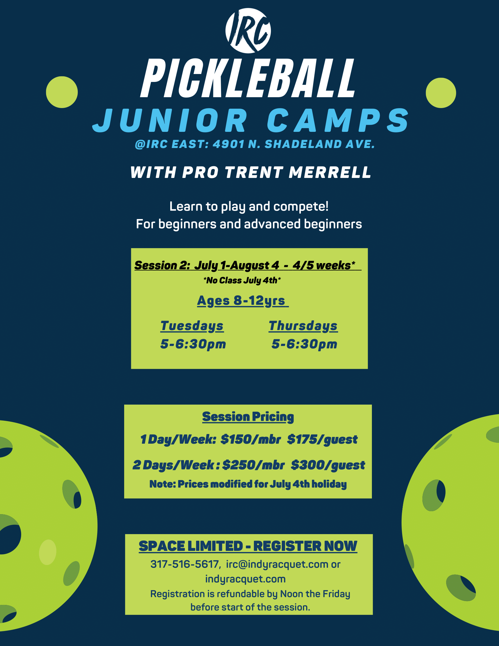 Copy of 2024 Summer Junior Pickleball Camp Flyer S3 3-1 | Indianapolis ...